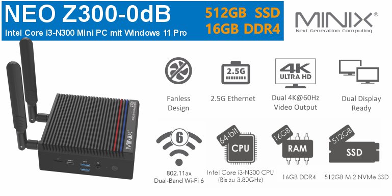 MiniPC-Shop.eu | MiniX Z300-0dB, 512GB SSD, 16GB RAM, Intel Core i3 ...